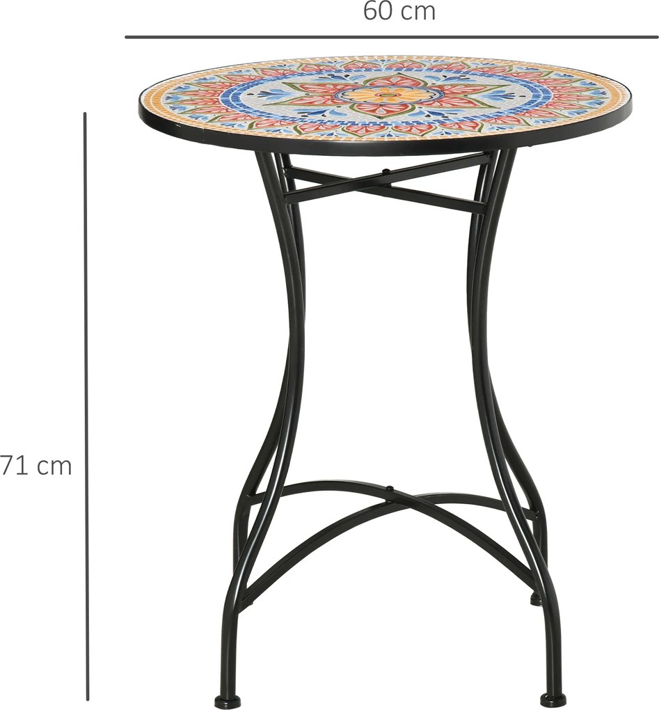 Outsunny zahradní stůl mozaikový stůl kulatý bistro stolek s mozaikovou deskou keramický kov červený+modrý+bílý Ø60 cm | Aosom
