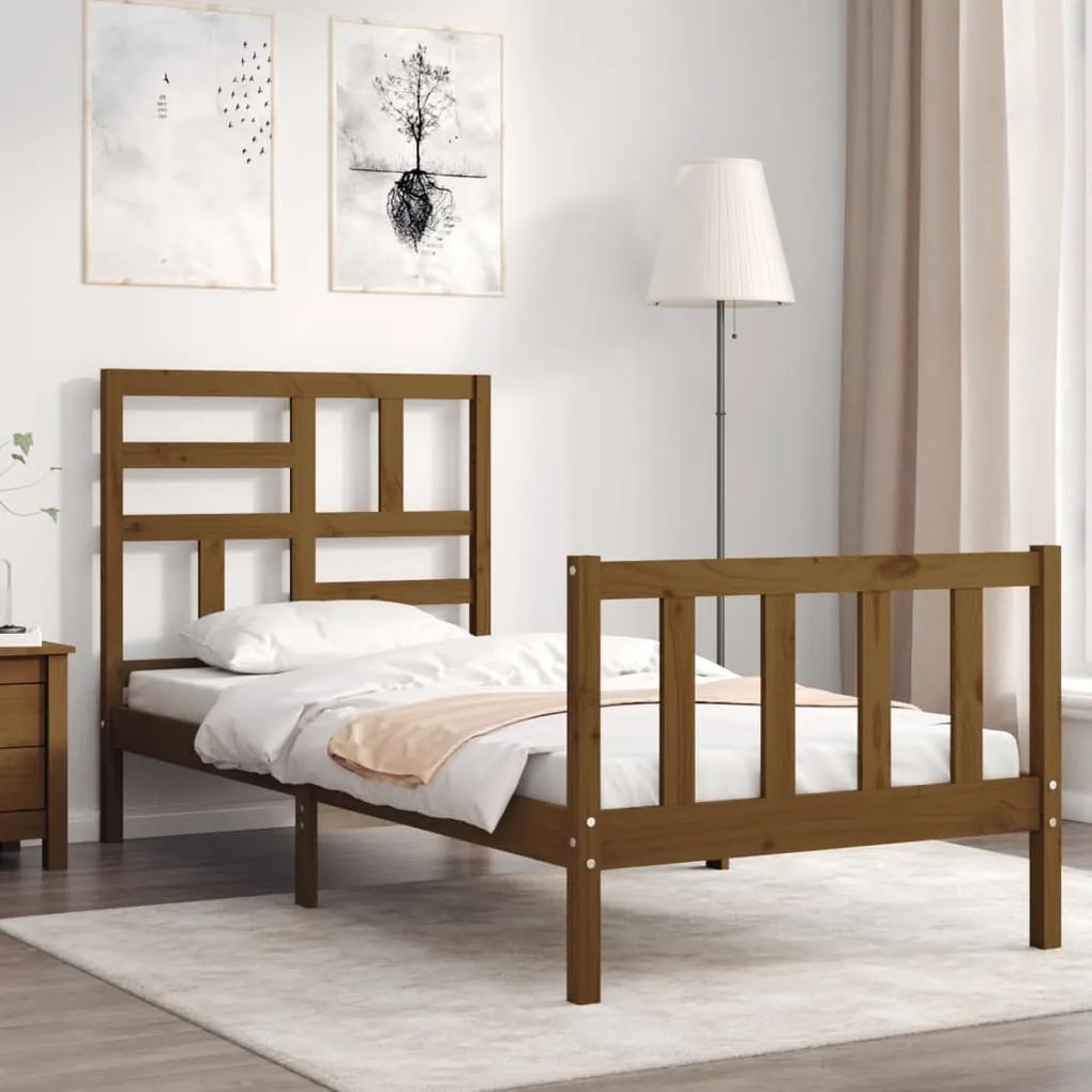Rám postele s čelem medově hnědý 100 x 200 cm masivní dřevo,  3193069 HangarStore.cz