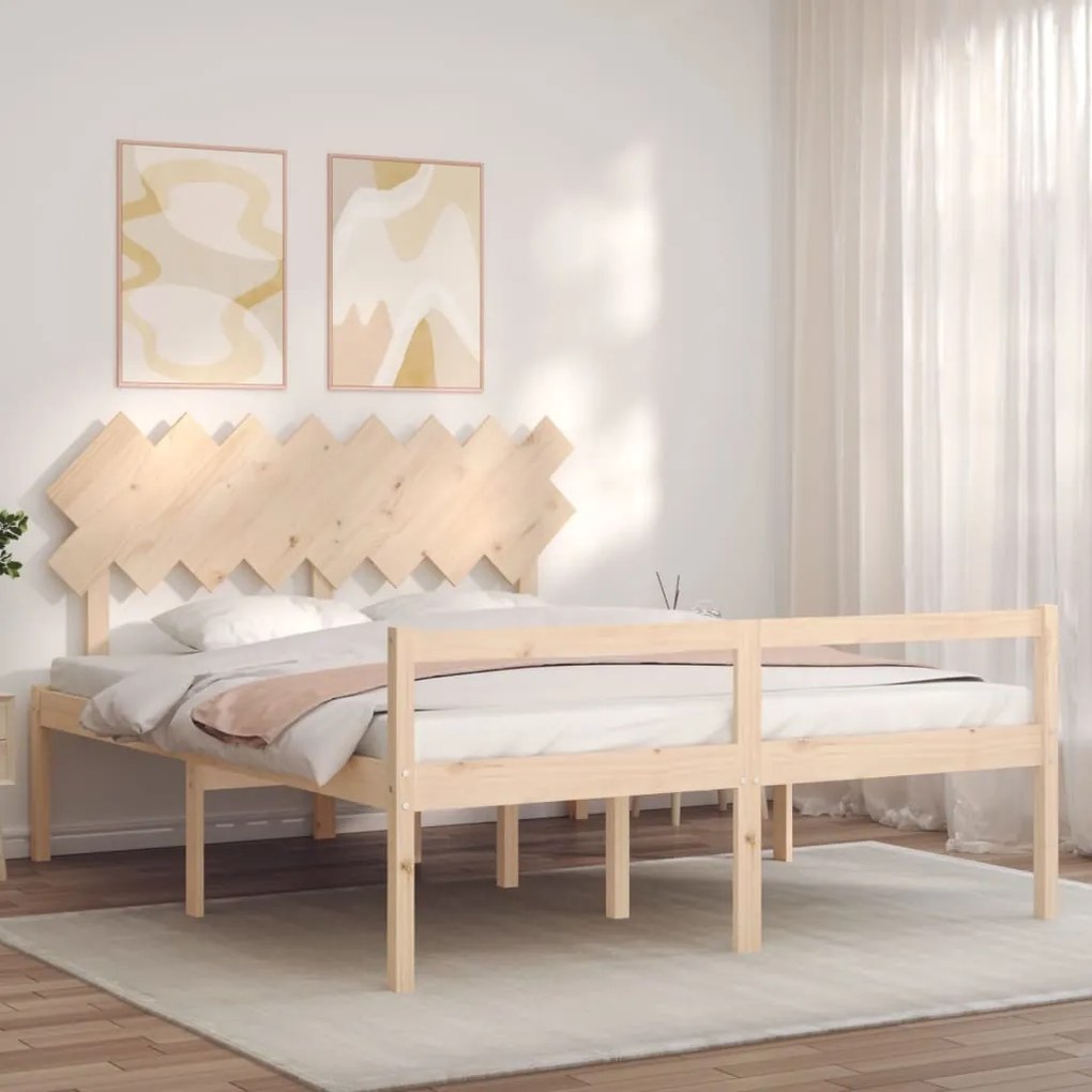 Postel s čelem pro seniory 160x200 cm masivní dřevo 3195556