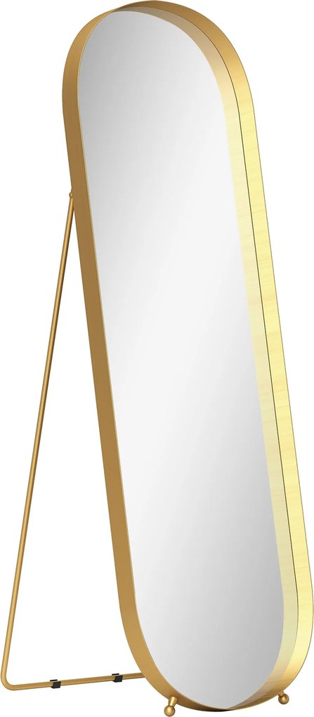 HOMCOM Zrcadlo v plné délce 160 x 50 cm s klenutým rámem, stojící zrcadlo s metalovým rámem a nerozbitným sklem pro obývací pokoj, ložnici a chodbu, Z