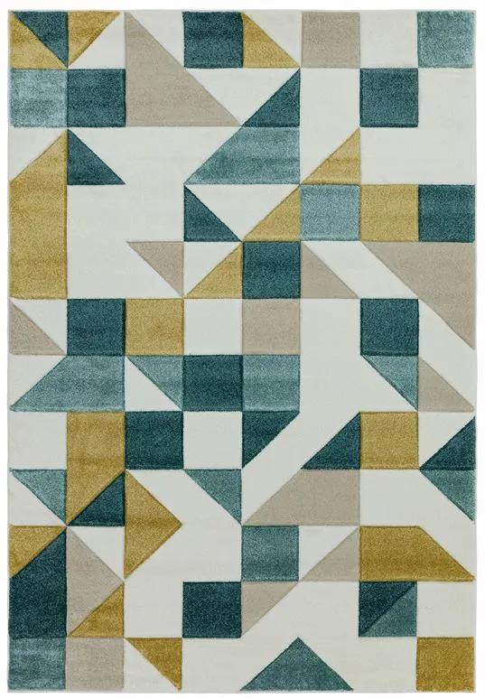 Moderní kusový koberec Sketch SK03 Geometrický vzor zelený žlutý Rozměr: 160x230 cm