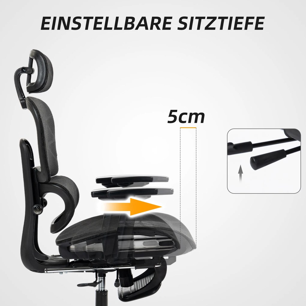 HOMCOM Ergonomická kancelářská židle s opěrkami, opěrkou hlavy, bederní oporou, výškově nastavitelná, otočná židle s funkcí houpání, sklopným mechani…
