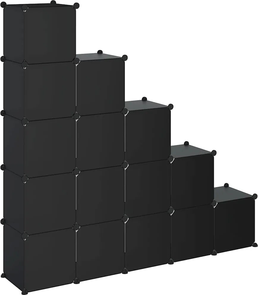 Úložný organizér s 15 kostkami s dvířky černý PP 340554