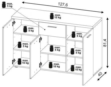 Komoda BRUNO dub sonoma/bílá