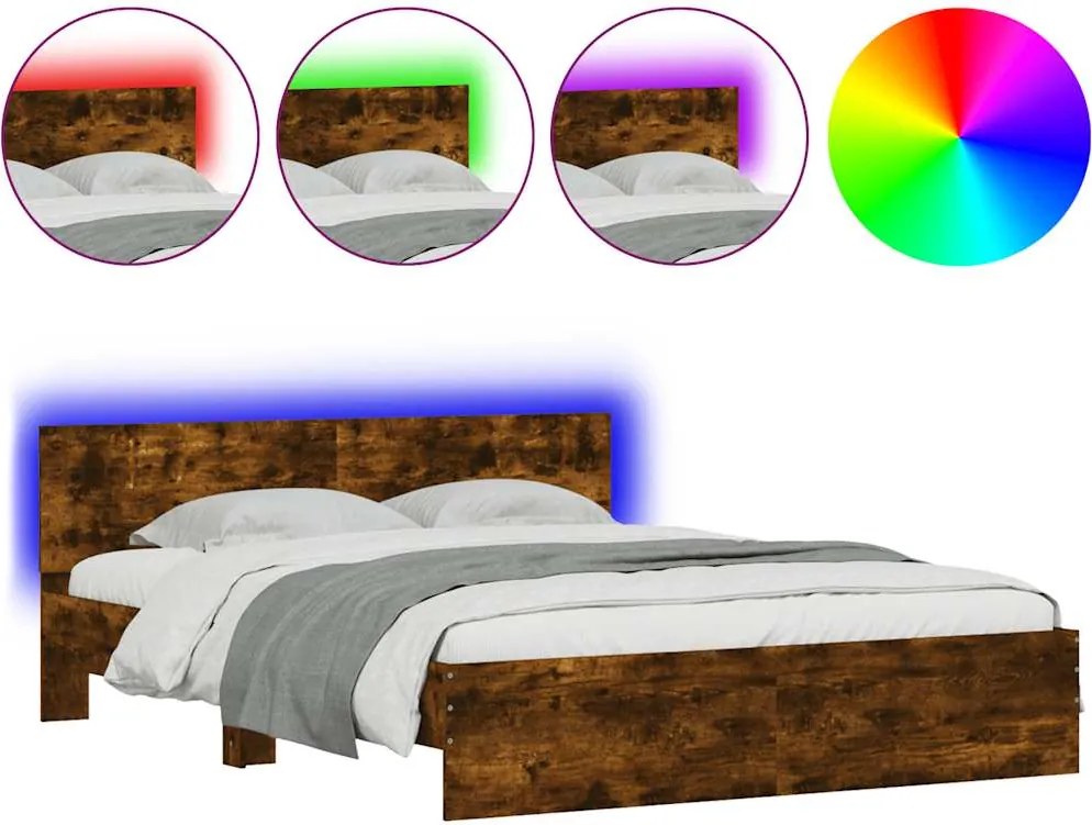 Rám postele s čelem a LED osvětlením kouřový dub 160 x 200 cm 3207599
