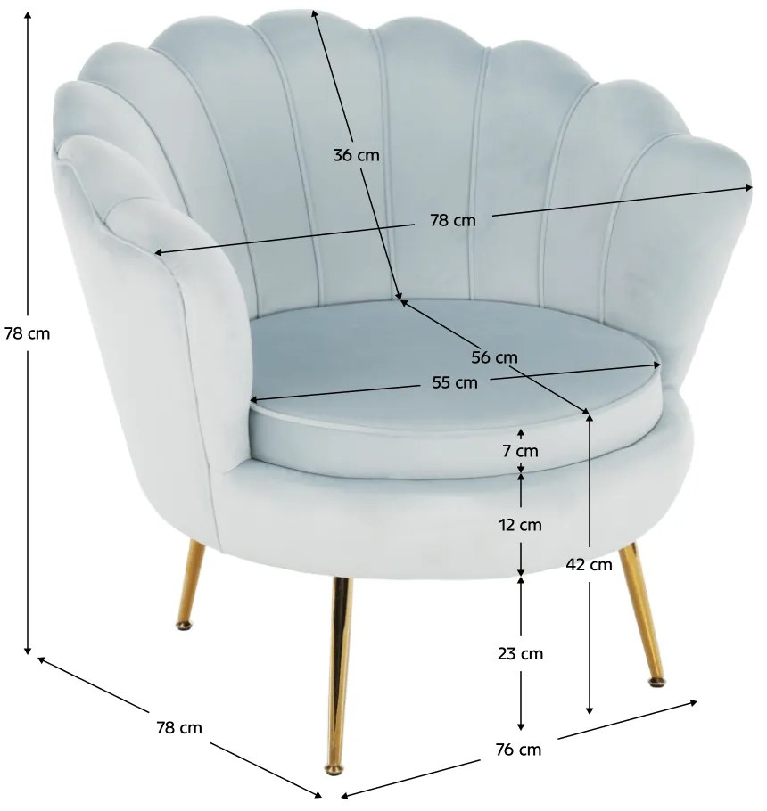 Křeslo QUEEN - látka Velvet, šedomodrá / zlatá