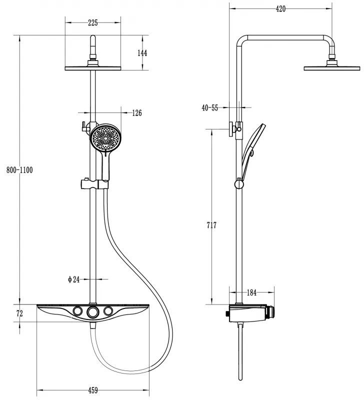 Mexen Exxo, sprchová sada s ruční a dešťovou hlavicí, chromová-černá, 78113-71