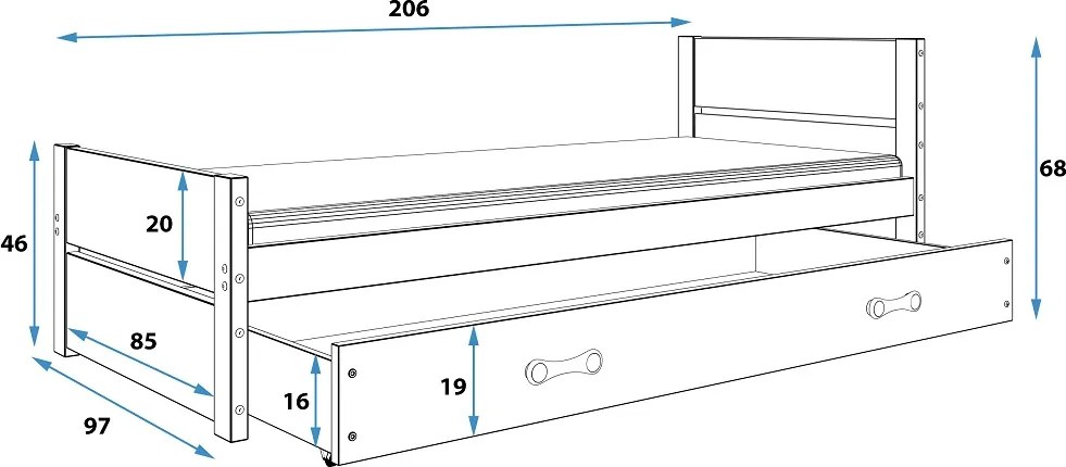 SMB Postel se šuplíkem BART, 90x200 cm Dekor: Grafit