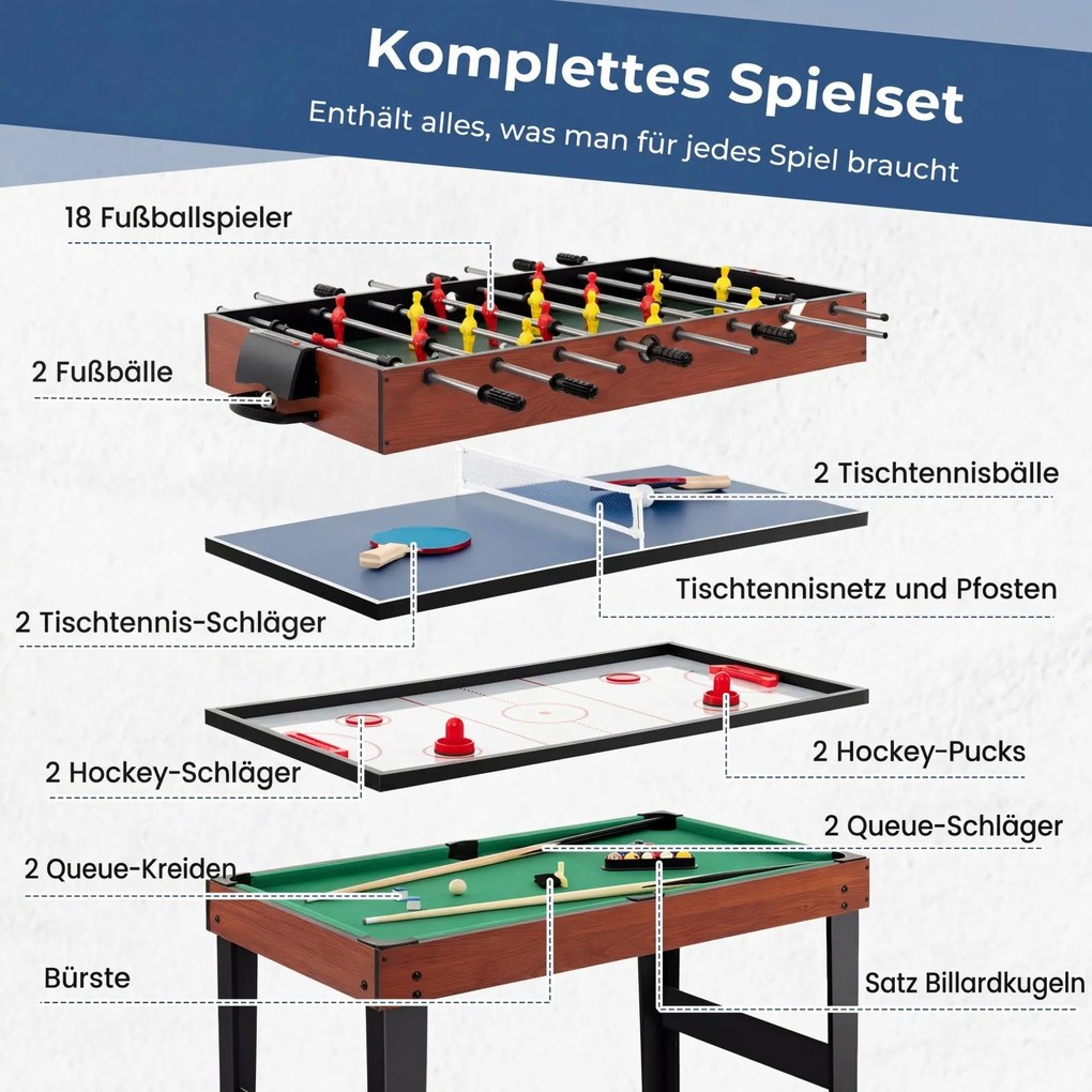 Costway 4 v 1 Multiherní stůl se stolním fotbalem a kulečníkem a vzdušným