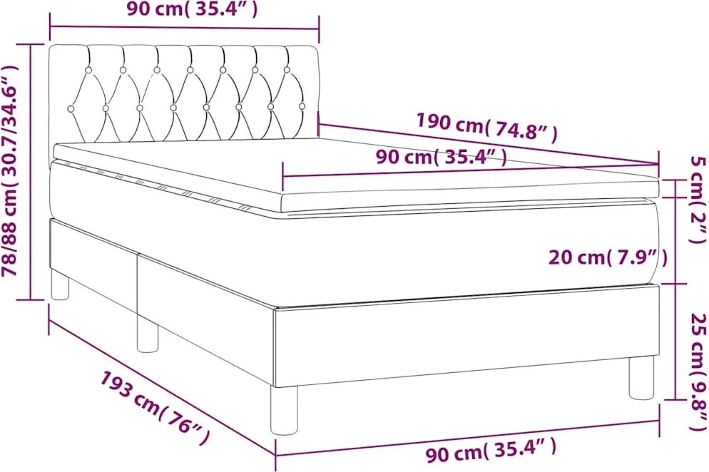 Box spring postel s matrací černá 90x190 cm samet 3141457
