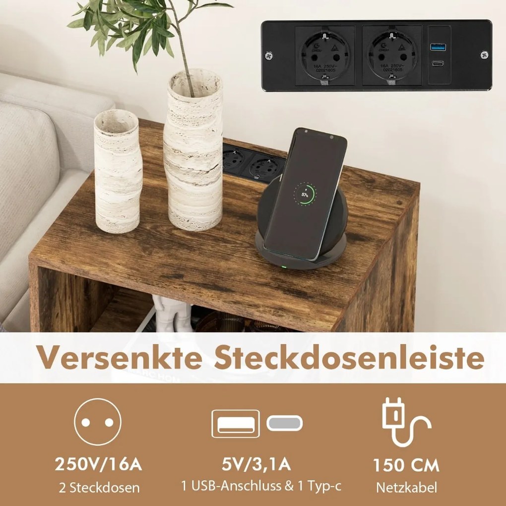 Costway Stojan na gramofon s nabíjecí stanicí 3 Stojan na gramofonové desky