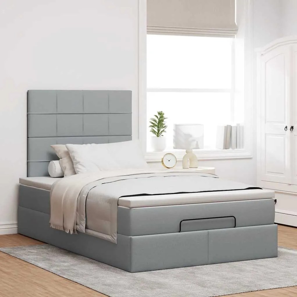 Osmanský rám postele s matrací světle šedá 120x200cm textil 3313147