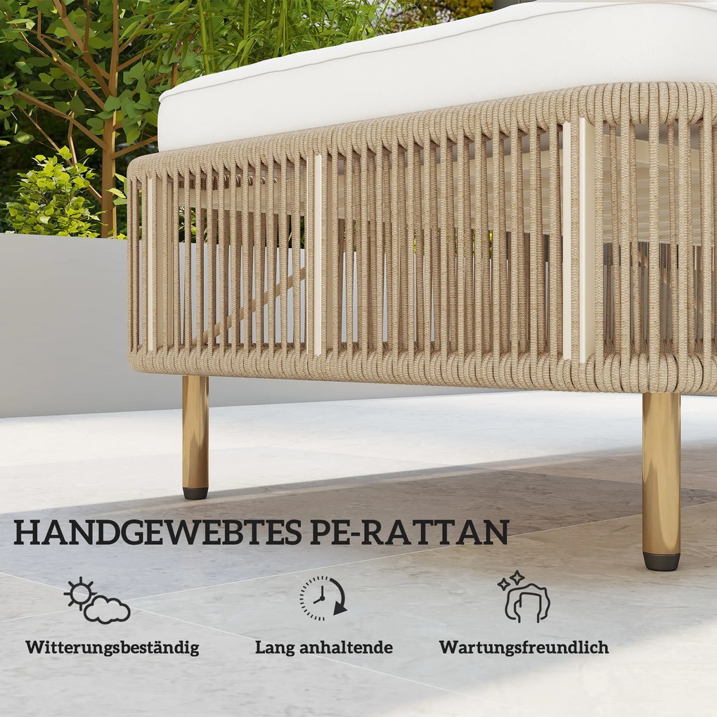 Rattan Sonnenliege, 5-fach verstellbare PE-Rattan Outdoor-Liege mit Kissen, Gartenliege