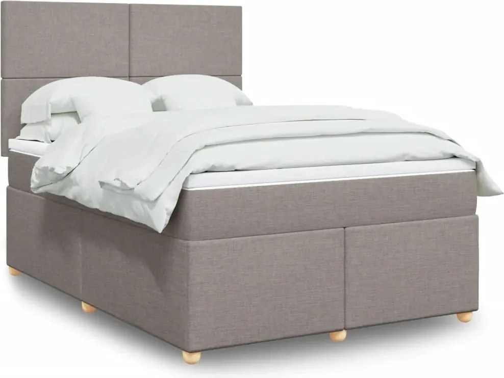 Box Spring Postel S Matrací Textil Taupe Hladký design 140 x 190 cm