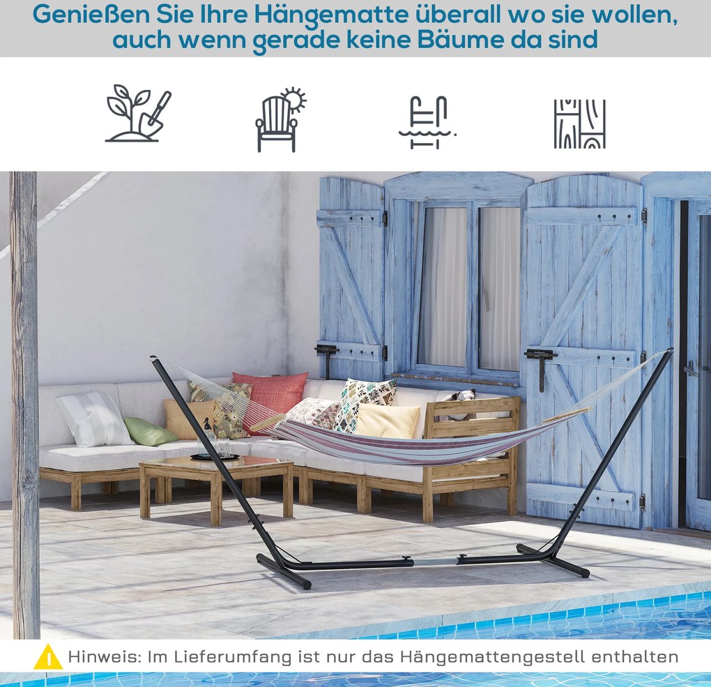 Outsunny rám houpací sítě nastavitelný stojan na houpací síť pro zahradu a pláž kov do 120 kg 308-380x108x120cm | Aosom.de