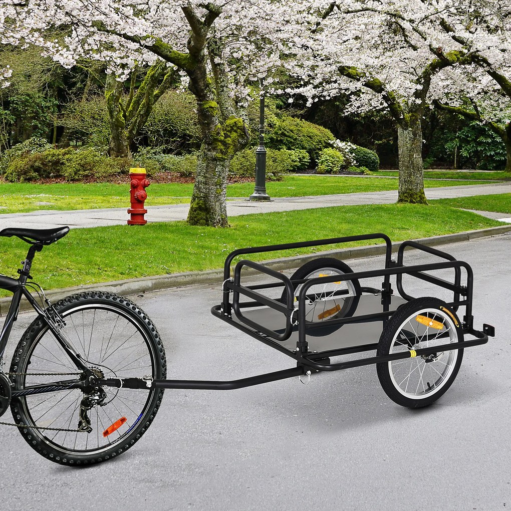 HOMCOM Přívěs na kolo pro přepravu nákladu s kapacitou 40 kg, skládací kovový vozík, černý, 139 x 71,5 x 49 cm