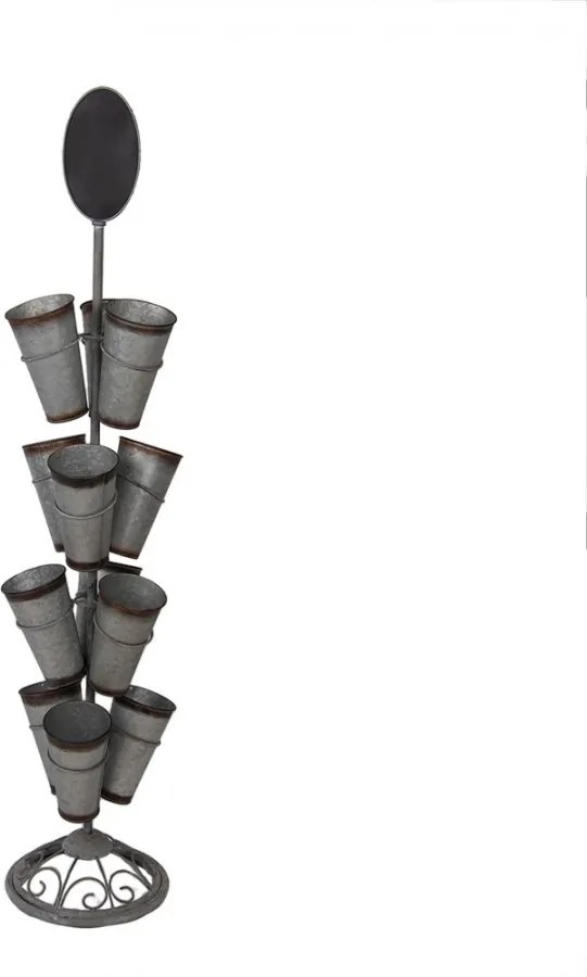 Šedý antik kovový stojan s plechovými boxy na květiny Geraldo - Ø 36*165 cm