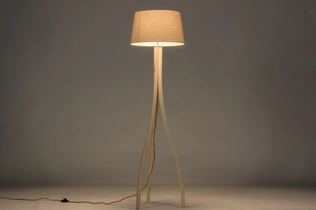 Stojací designová lampa Arbon Taupe and Natur Wood