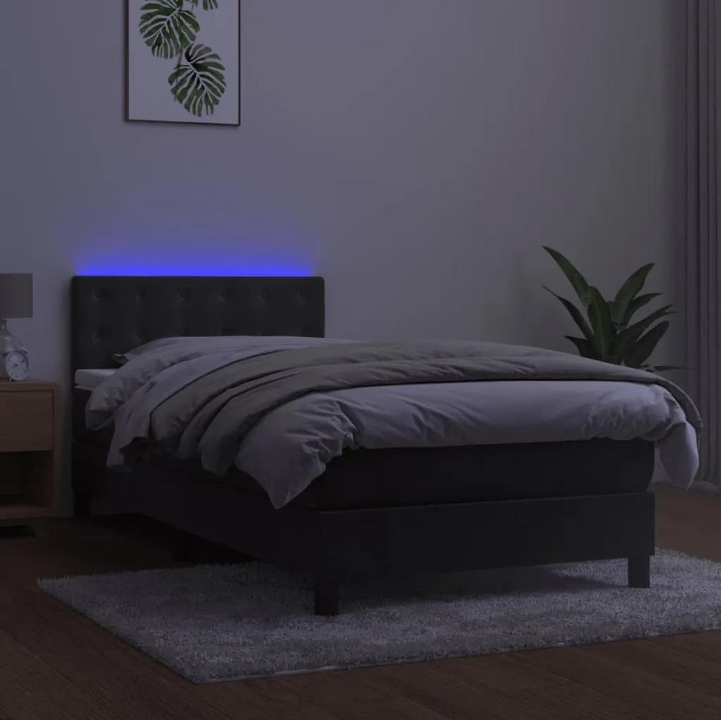 vidaXL Box spring postel s matrací a LED 90x190 cm samet [3134616] Barva: Tmavě zelená