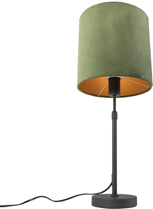Stolní lampa černá se zeleným sametovým stínítkem se zlatem 25 cm - Parte