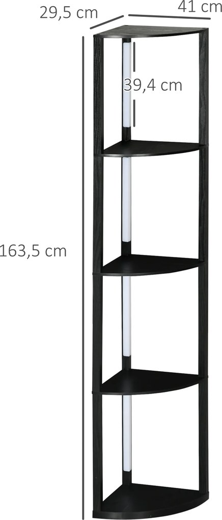 HOMCOM Stojací lampa, LED stojací lampa se 4 policemi, patice E27, 24 W, 3 barvy světla, do obývacího pokoje, ložnice, černá | Aosom