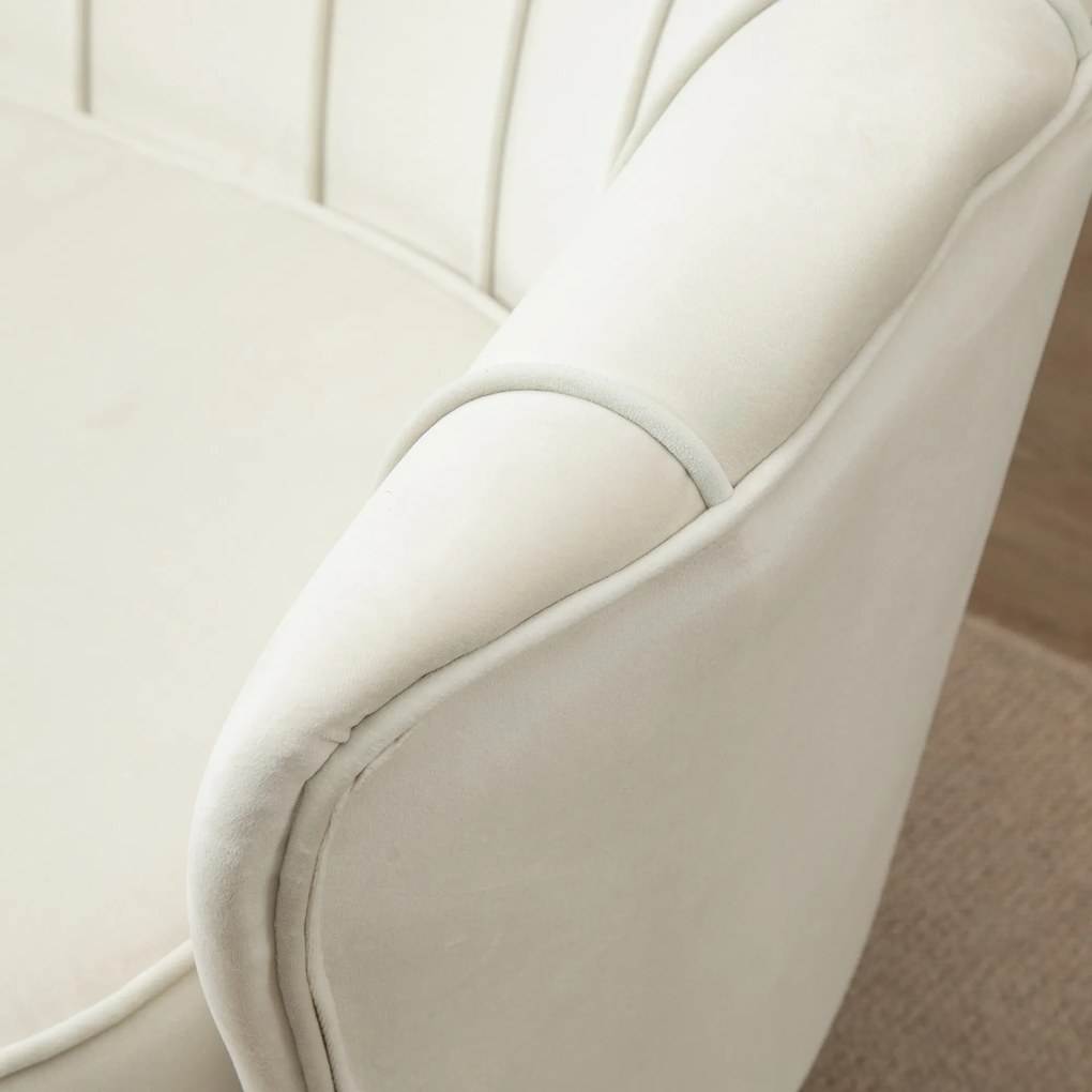 HOMCOM Dvoumístná pohovka se zádový opěrkou a silným polstrováním Moderní loveseat s vzhledem sametu pro obývací pokoj a ložnici, 130 x 77 cm, krémov…