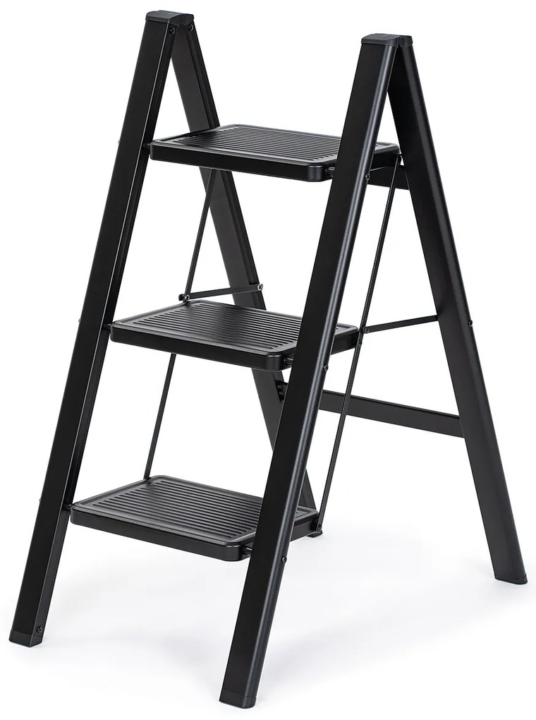 4Home Skládací ocelové schůdky Steel, 3 stupně, černá