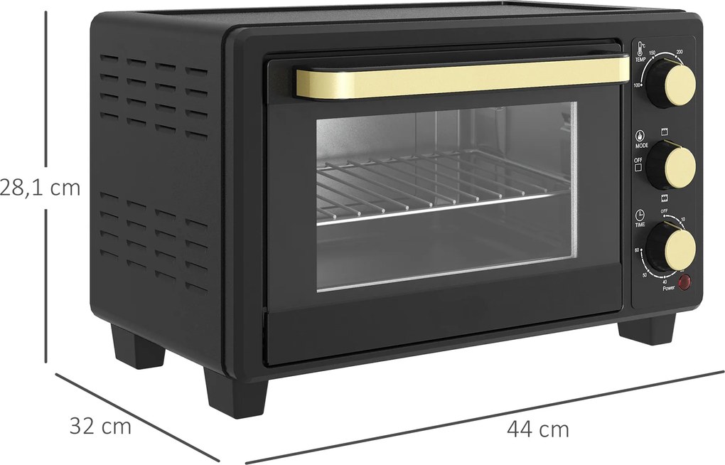 HOMCOM Mini trouba, toustovací trouba, časovač, rošt, plech na pečení, skleněné okno, kov, černá