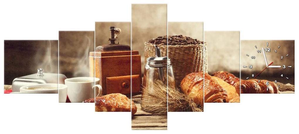 Gario Obraz s hodinami Chutná snídaně - 7 dílný Rozměry: 160 x 70 cm