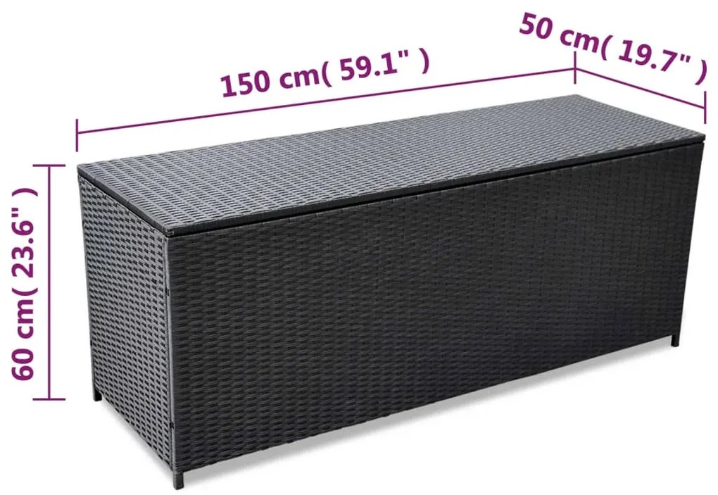 vidaXL Marketos Zahradní úložný box černý 150 x 50 x 60 cm polyratan