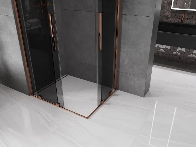 Mexen Velar Duo, sprchový kout s posuvnými dveřmi 90 x 80 cm, 8mm šedé sklo, růžové zlato, 871-090-080-42-60