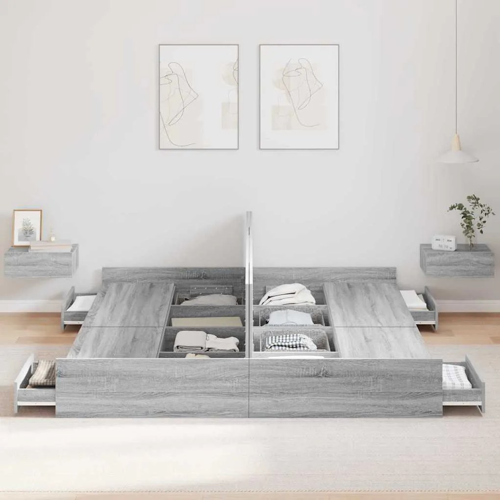 Rám postele s úložným prostorem s čelo Šedá Sonoma 200 x 200 cm 3335266