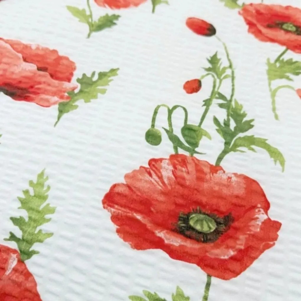 Povlečení krepové Máky bílé TiaHome - 1x Polštář 90x70cm, 1x Přikrývka 140x200cm
