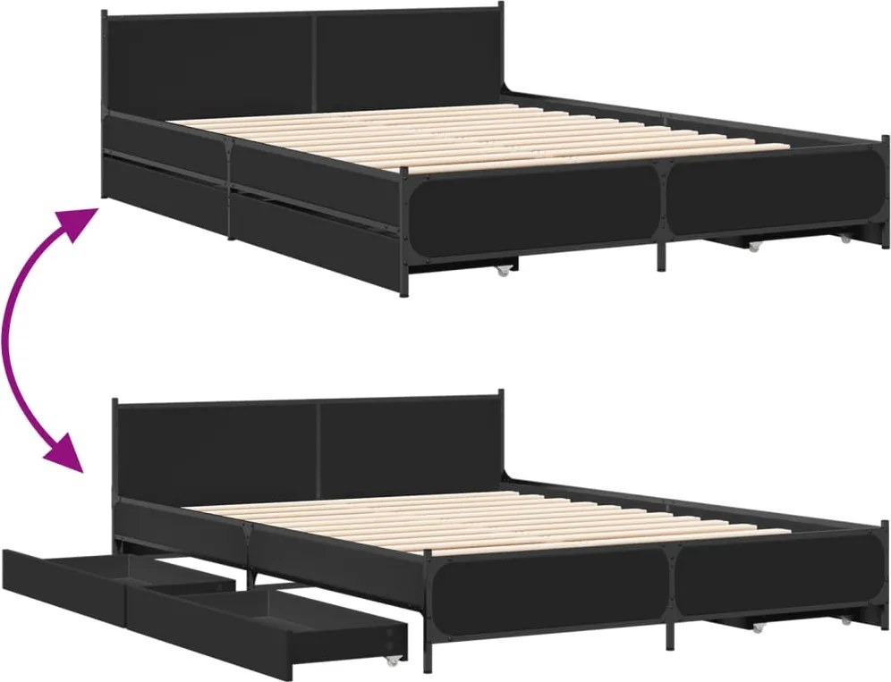 Rám postele se zásuvkami černý 135 x 190 cm kompozitní dřevo 3279947