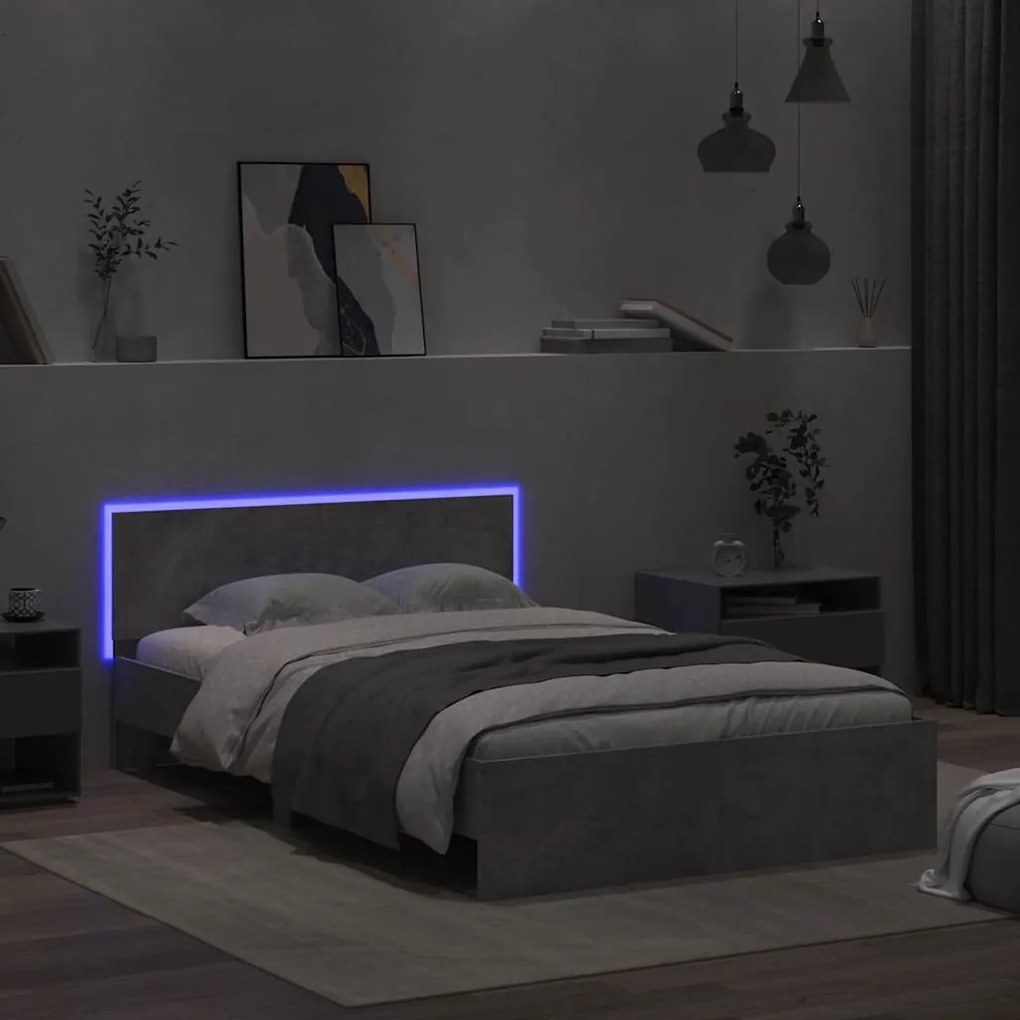 Rám postele s čelem a LED osvětlením betonově šedý 120 x 200 cm 3207619
