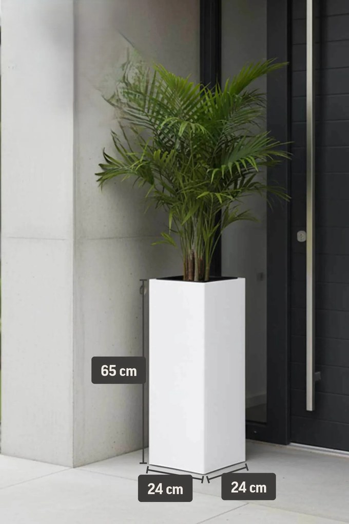 Květináč BLOCK, pozink, výška 65 cm, vč. vložky, bílý