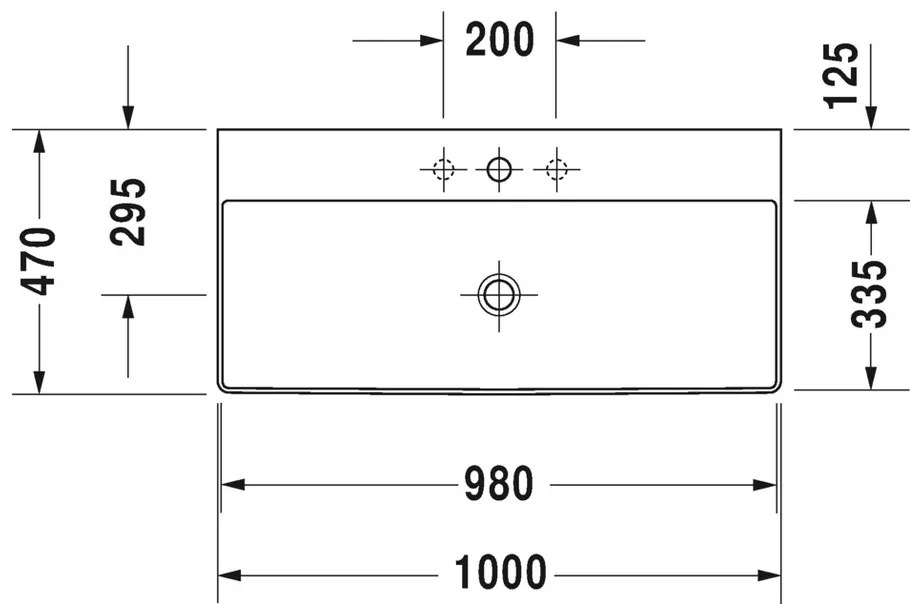 Duravit DuraSquare- Umyvadlo, broušené na desku, 100x47 cm, bílá 2353100071