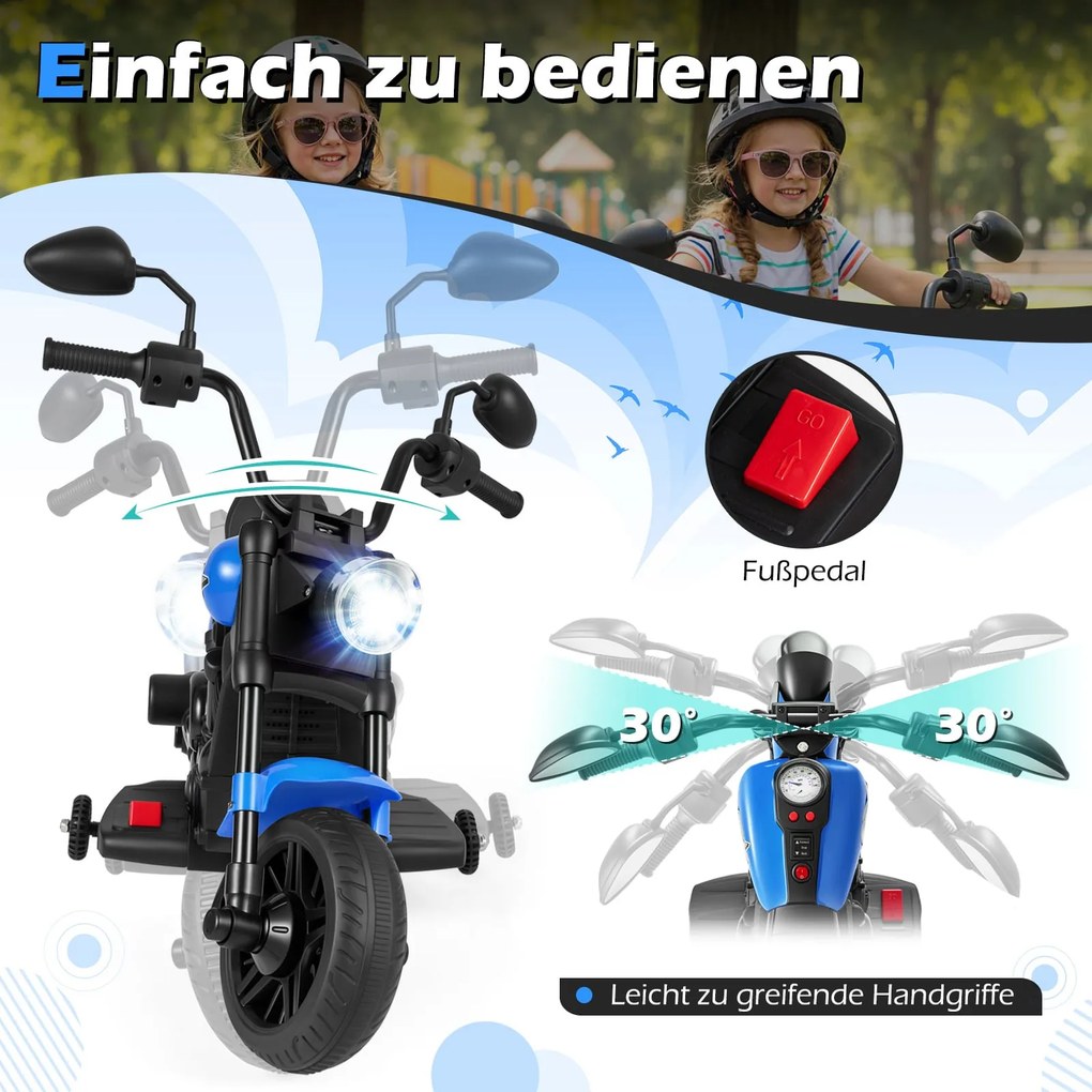 Costway 6 V dětský motocyklový chopper motorka s nožním pedálem s hudebním