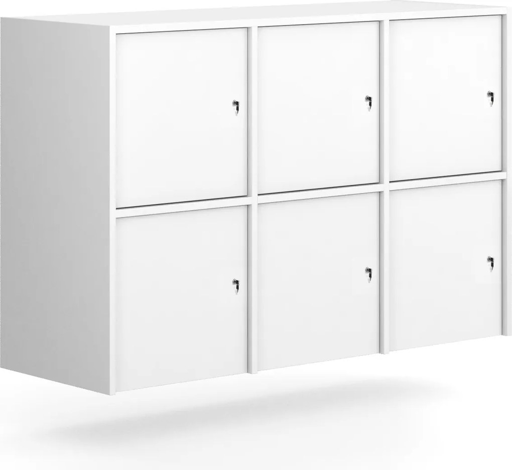 Nástavba pro skříně FRAME, 6x dveře, 1299 x 450 x 854 mm, cylindrický zámek, bílá