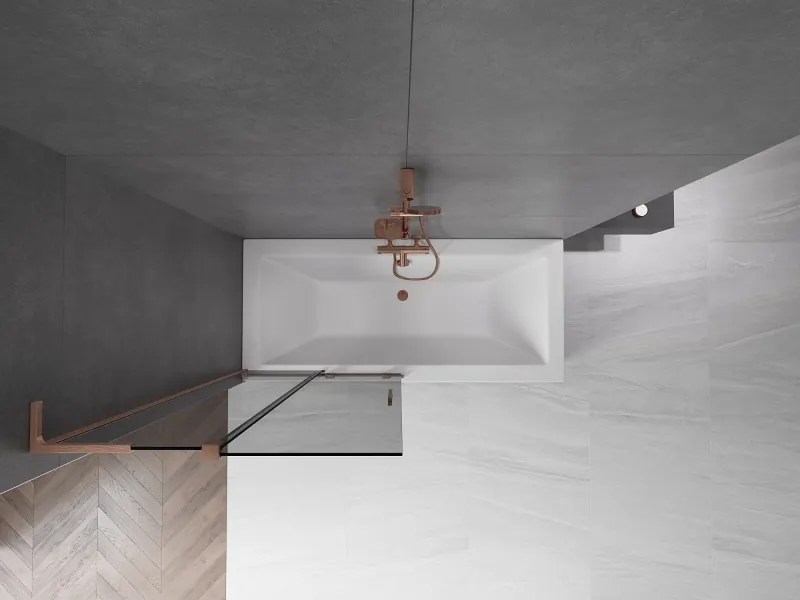 Mexen Velar L, 2-křídlová posuvná vanová zástěna 90 x 150 cm, 8mm šedé sklo, měděná matná, 896-090-003-41-65