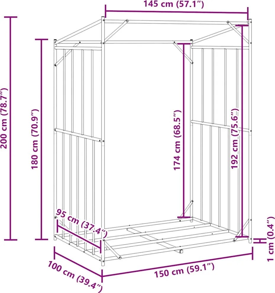 vidaXL Stojan na palivové dřevo s krytem proti dešti 150x100x200 cm [4104955]