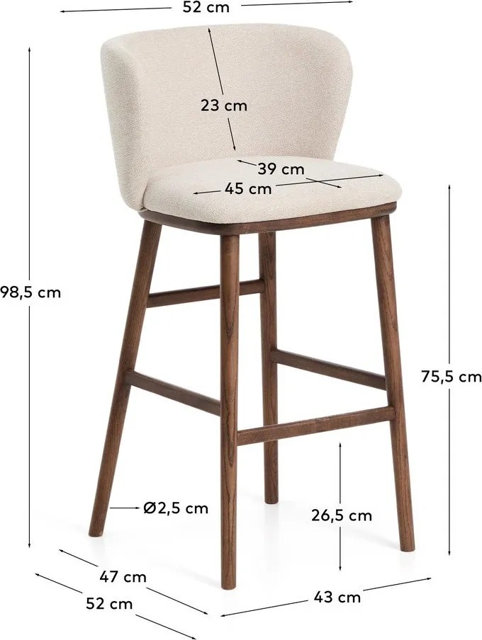 Béžová čalouněná barová židle (výška sedáku 75 cm) Ciselia – Kave Home