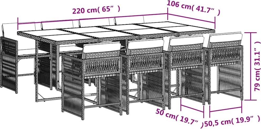 9dílný zahradní jídelní set s poduškami béžový polyratan 3211642