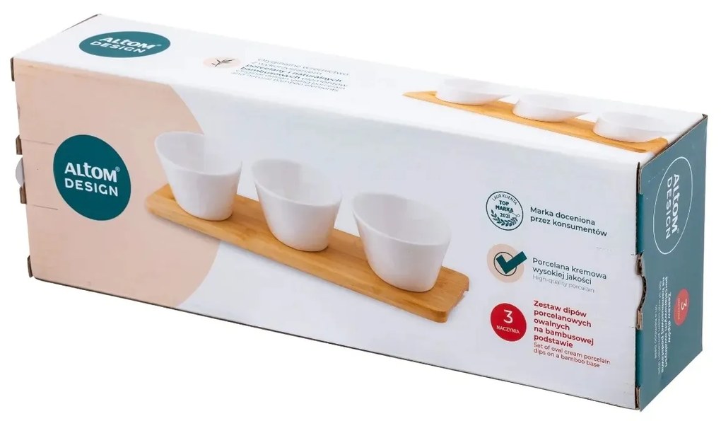 Altom Porcelánový set na dipy na bambusovém podnosu Regular 150 ml, 3 ks