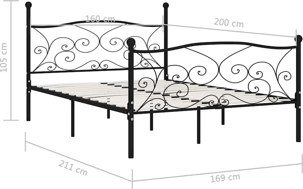 Rám postele s laťkovým roštem černý kov 160 x 200 cm 284458