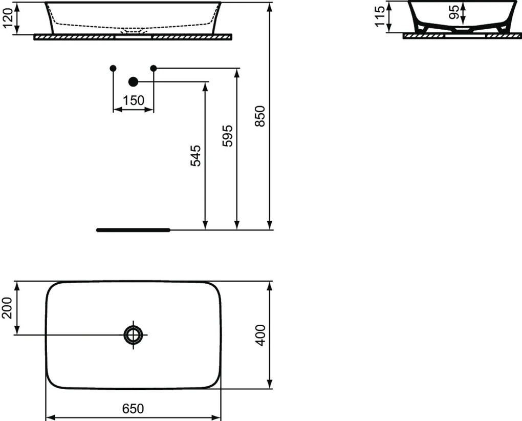 Ideal Standard Ipalyss - Umyvadlo na desku 650x400 mm, bez přepadu, bílá E188601