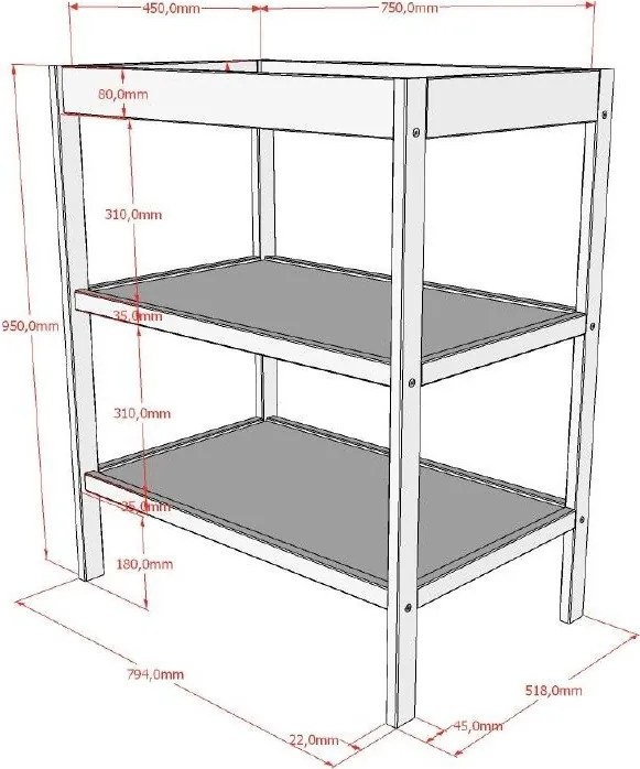 Hnědý přebalovací pult z bukového dřeva Dino – Vipack