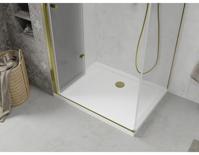 Mexen Lima skládací sprchový kout 80 x 100 cm, Průhledné, Zlatá + sprchová vanička Flat - 856-080-100-50-00-4010