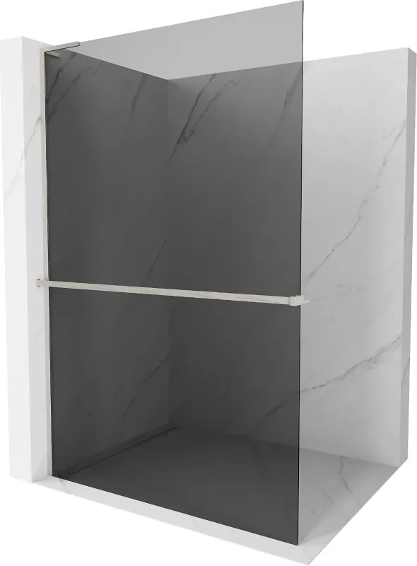 Mexen Kioto+ L, sprchová zástěna Walk-In s poličkou a věšákem 100 x 200 cm, 8mm šedé sklo, broušená ocel profil, 800-100-123-97-40