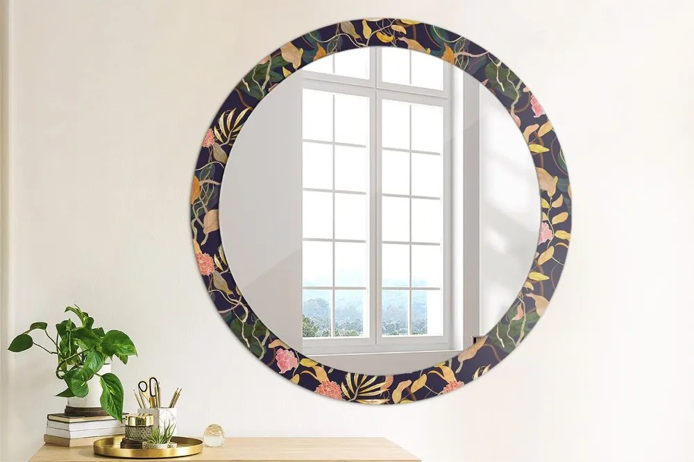 Kulaté dekorativní zrcadlo Akvarelové rostliny fi 90 cm